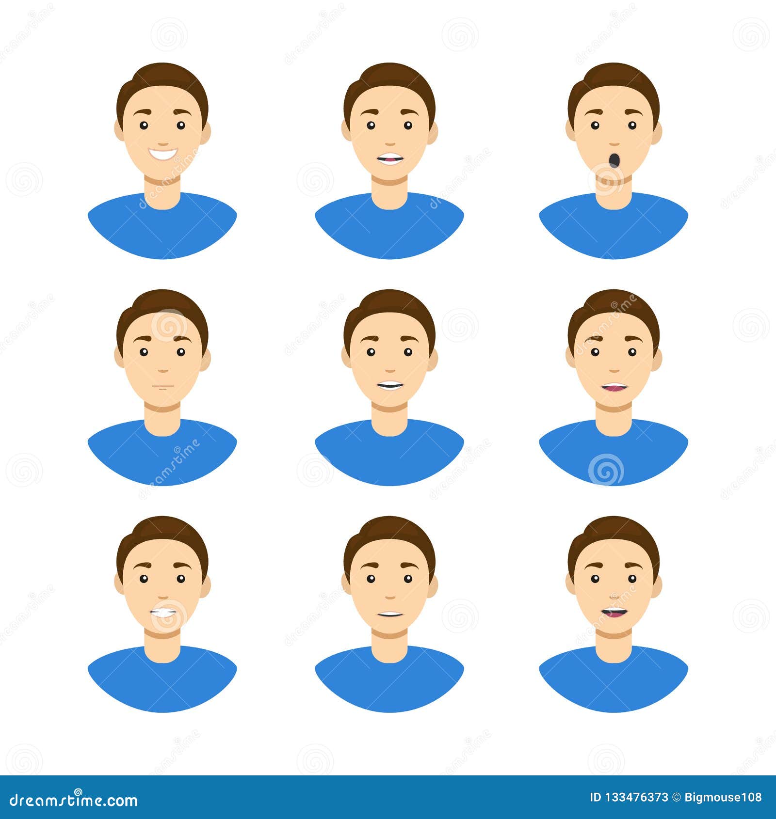 Cartoon Man Avatar Set Different Types Emotions. Vector Stock Vector ...