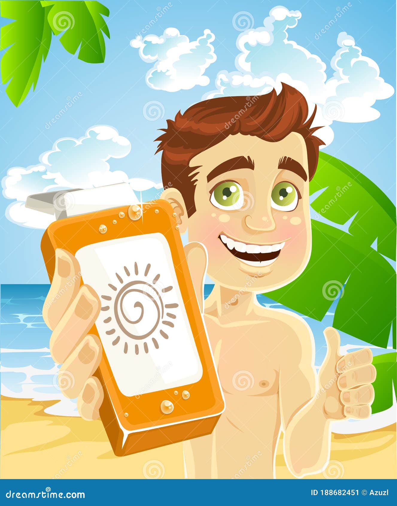 Cartoon Man On The Beach With Cream For Sunburn Stock Vector