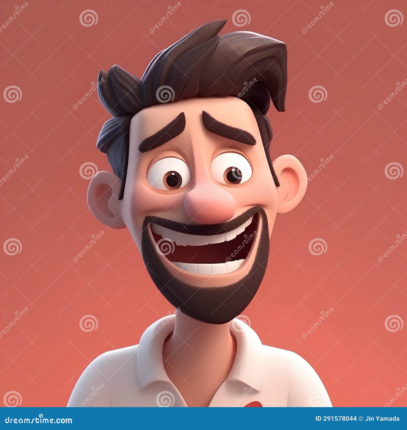 Cartoon Man with Beard and Mustache Smiling - 3D Illustration Stock ...