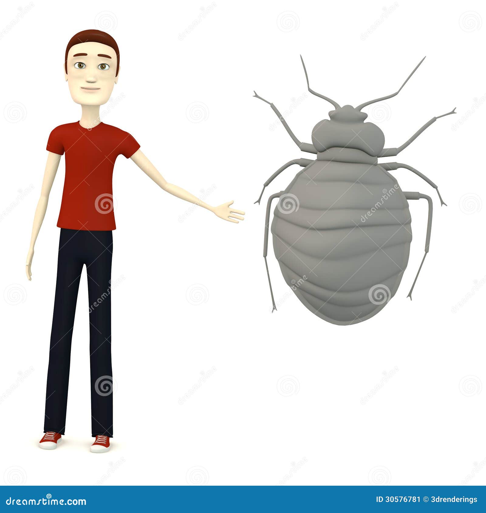 Cartoon man with bedbug stock illustration. Illustration of parasite ...