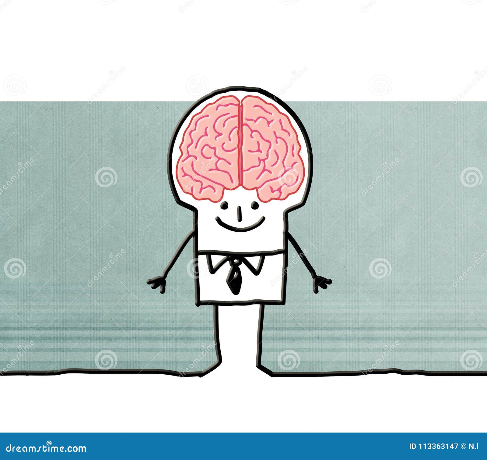 Cartoon man with big brain stock illustration. Illustration of happy ...