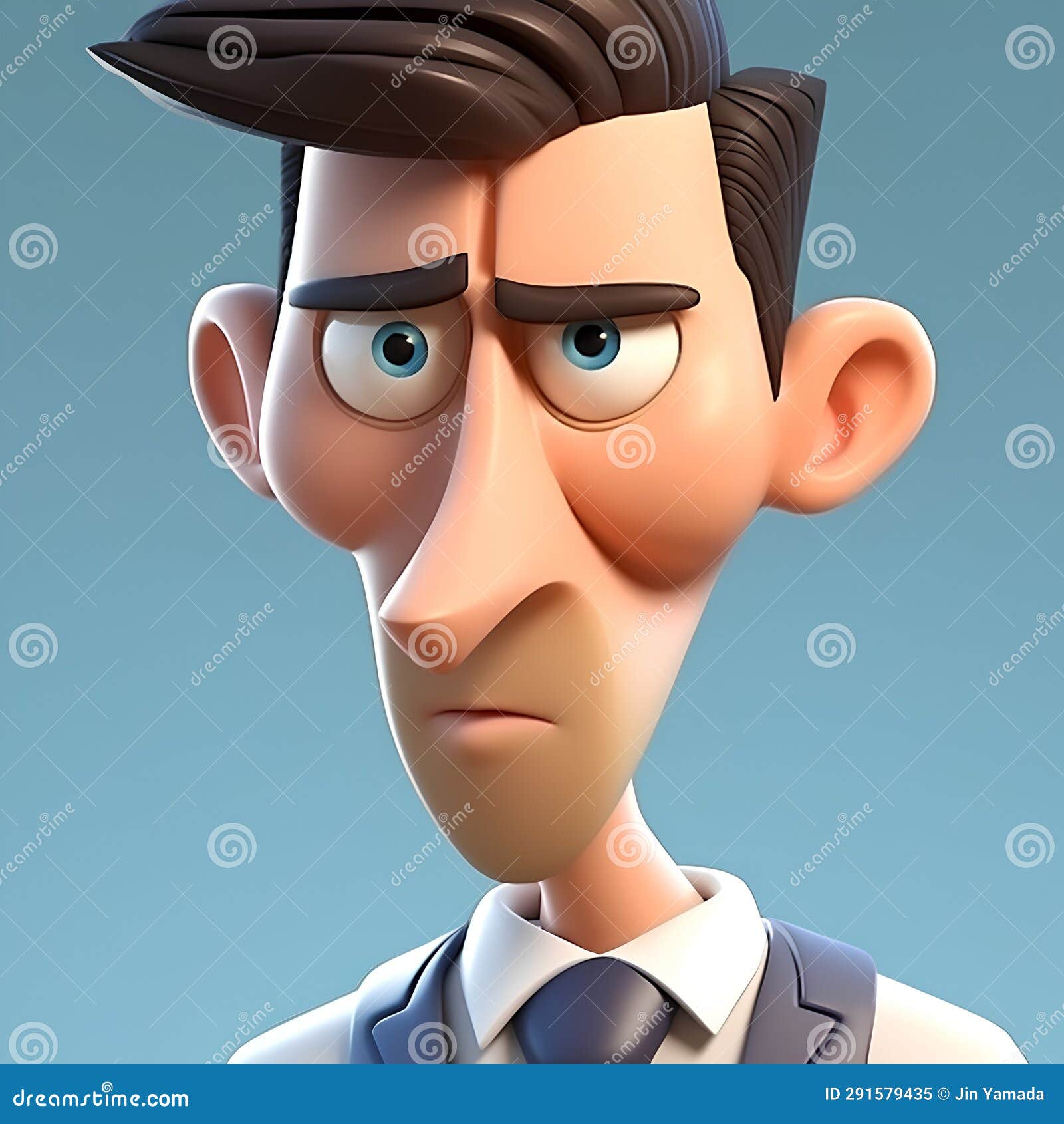 Cartoon Man with Big Eyes on Blue Background, 3d Illustration Stock ...