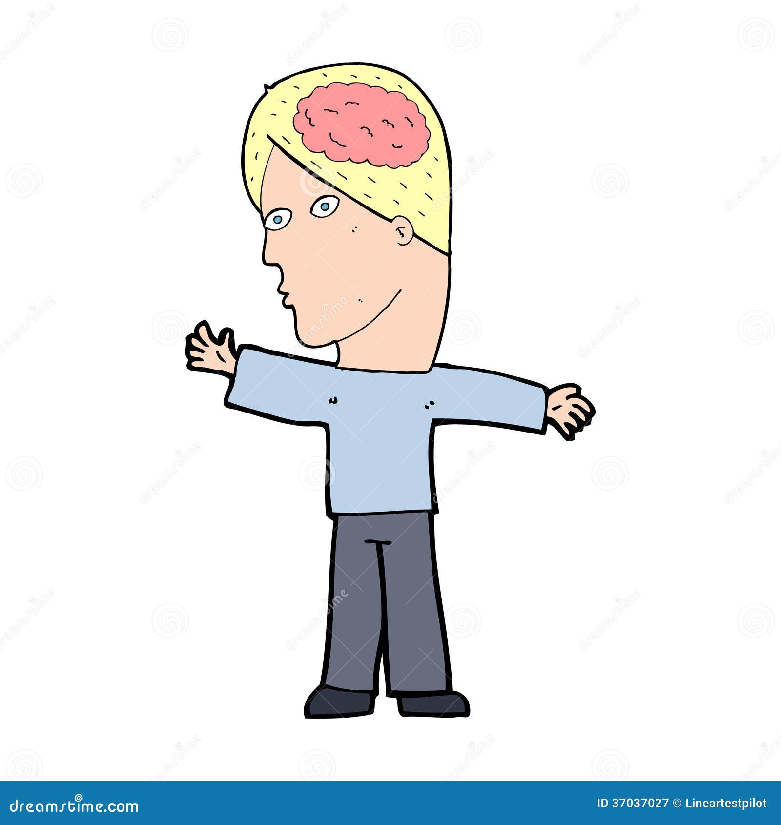 Cartoon man with brain stock vector. Illustration of retro - 37037027
