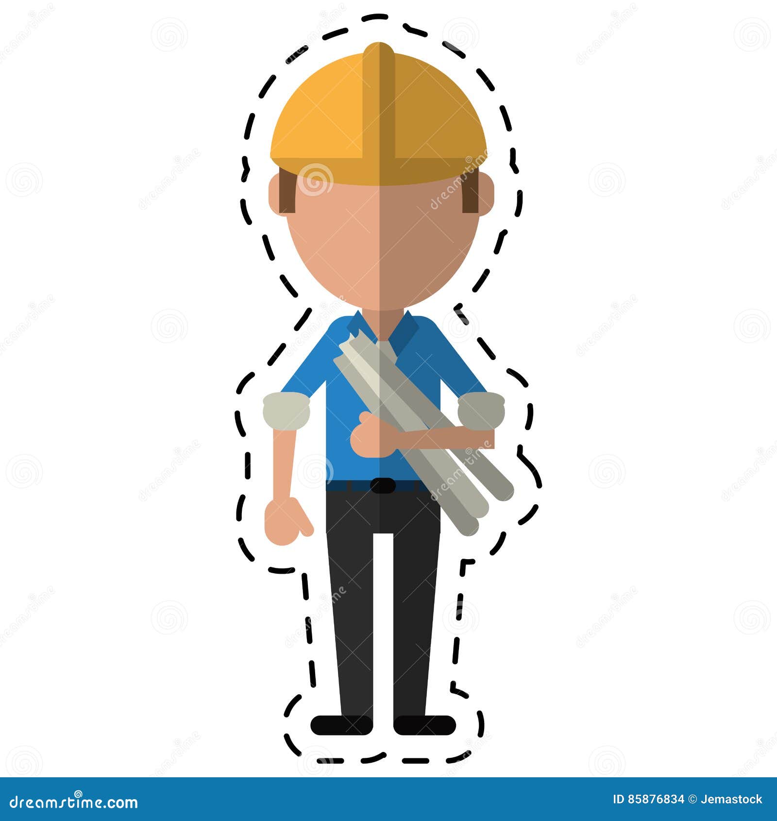 Cartoon Man Building Construction Plans Helmet Stock Vector ...