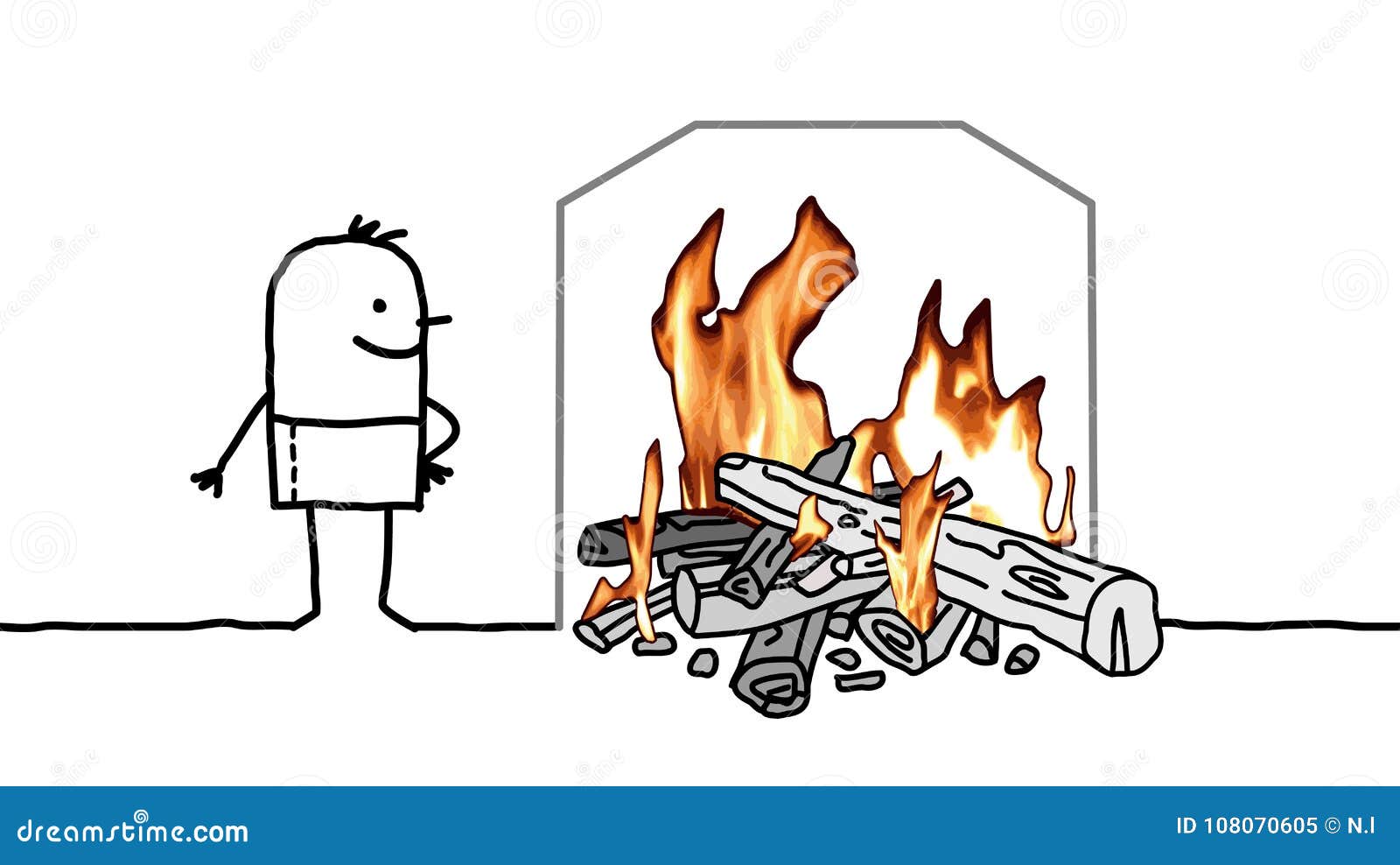 Cartoon Man with a Burning Fire at Home Stock Vector - Illustration of ...