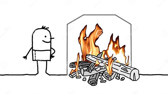 Cartoon Man with a Burning Fire at Home Stock Vector - Illustration of ...