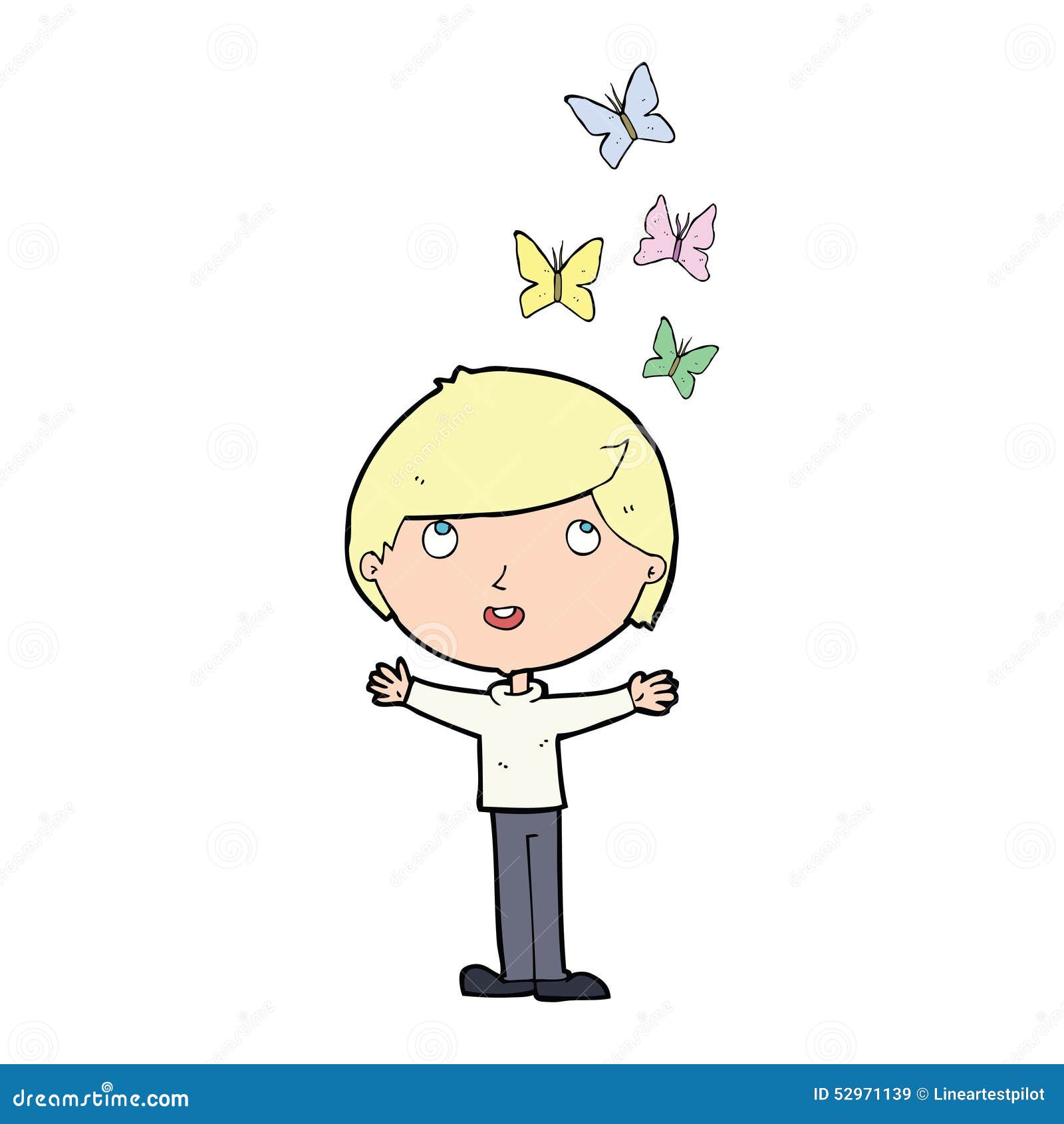 Cartoon Man and Butterflies Stock Illustration - Illustration of ...