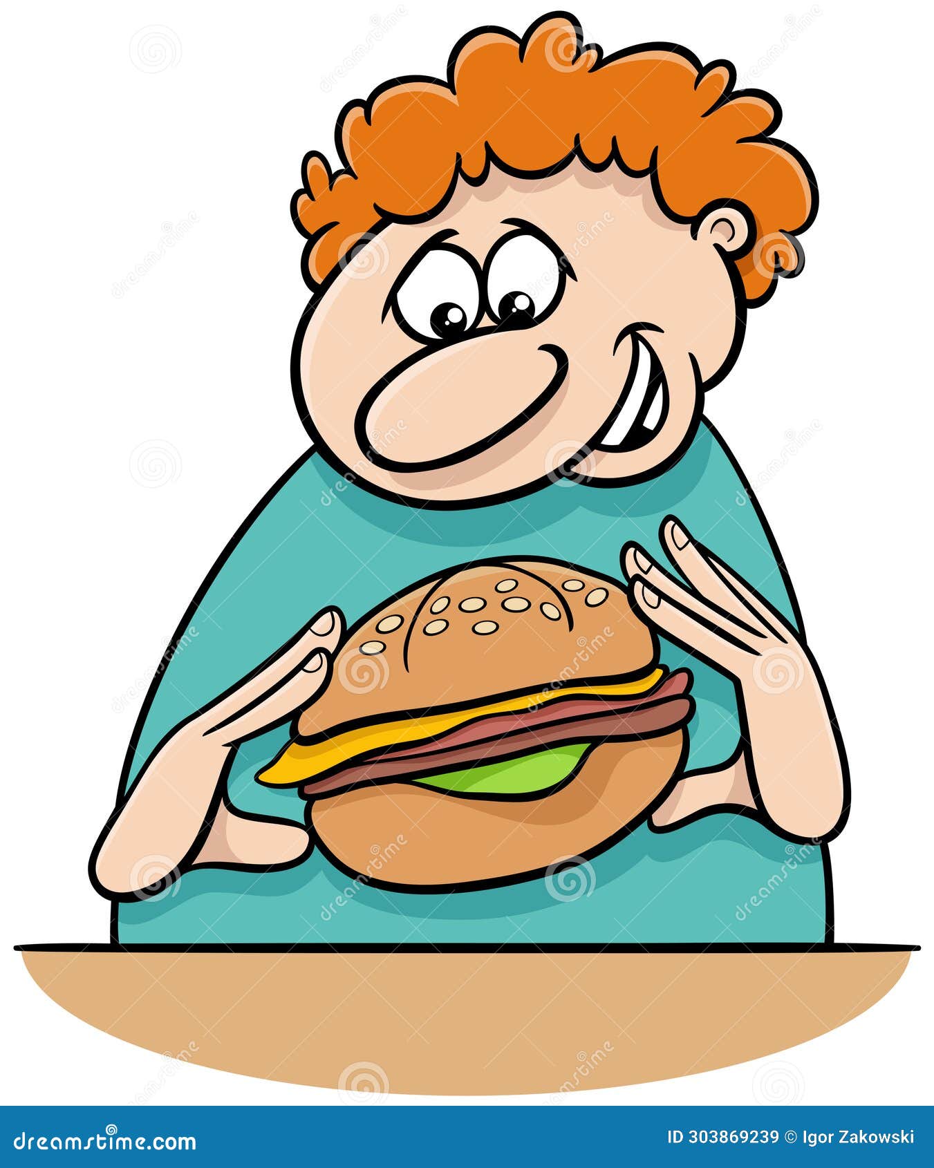 Cartoon Man Character Eating a Cheeseburger Stock Vector - Illustration ...