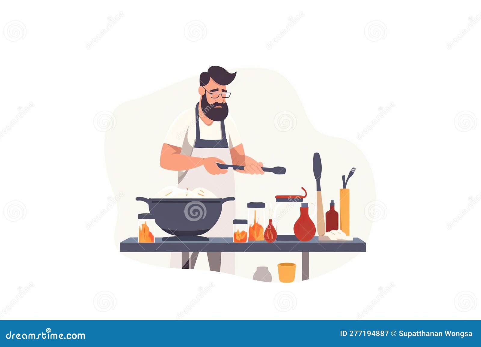 Cartoon Man Cooking in the Kitchen from Generative Ai Stock ...