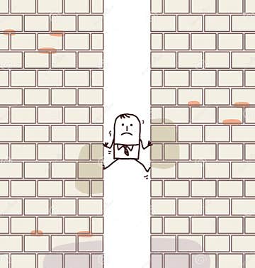 Cartoon Man Crashed between Two Walls Stock Vector - Illustration of ...