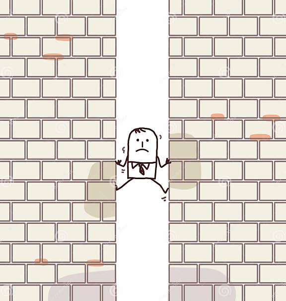 Cartoon Man Crashed between Two Walls Stock Vector - Illustration of ...