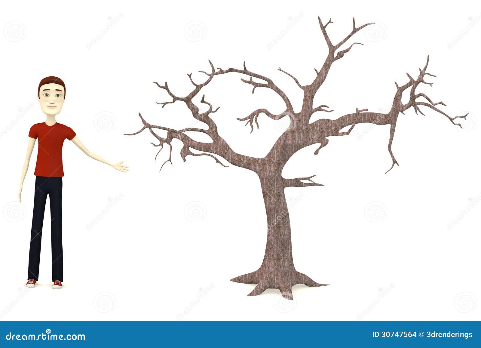 Cartoon man with dead tree stock illustration. Illustration of dead ...