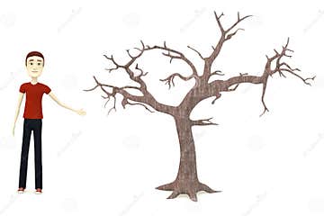 Cartoon man with dead tree stock illustration. Illustration of dead ...