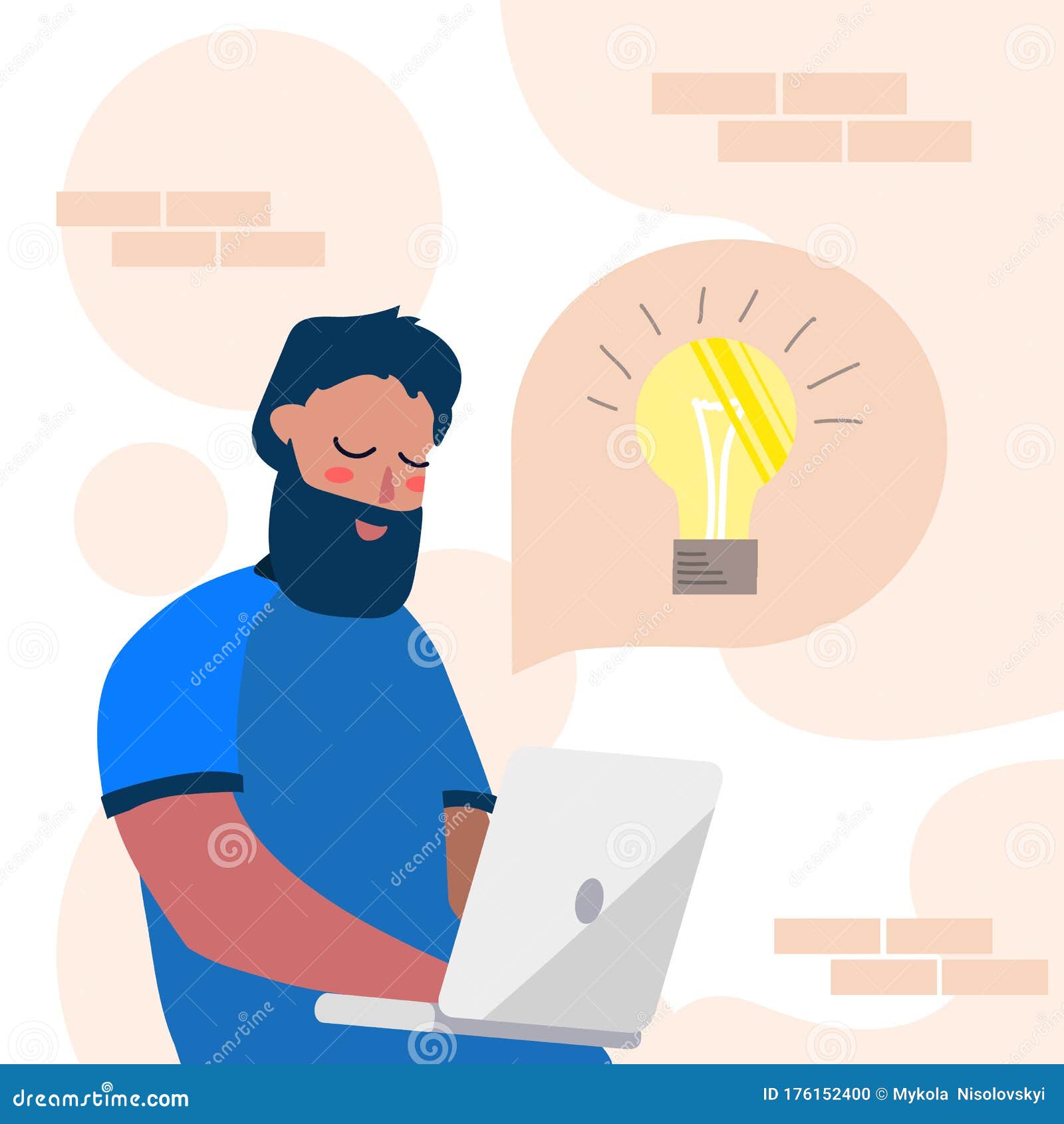 Cartoon Man Developer with Laptop Create Idea Stock Vector ...