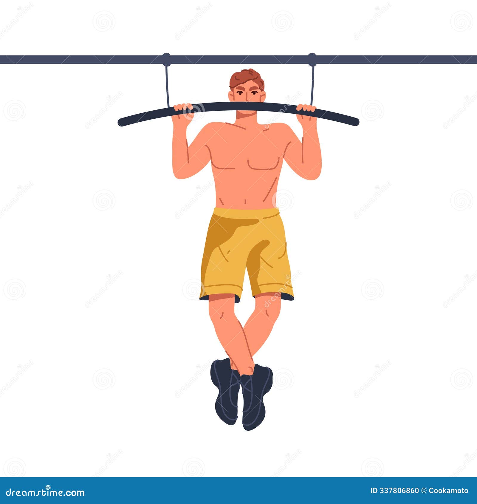 Cartoon Man Do Pull-up Exercise on Bar. Workout Stock Illustration ...