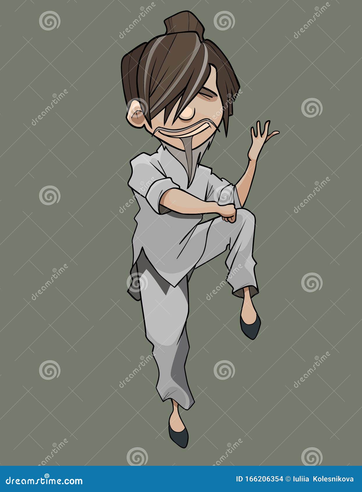 Cartoon Man Doing Wushu Exercise Standing on One Leg Stock Vector ...