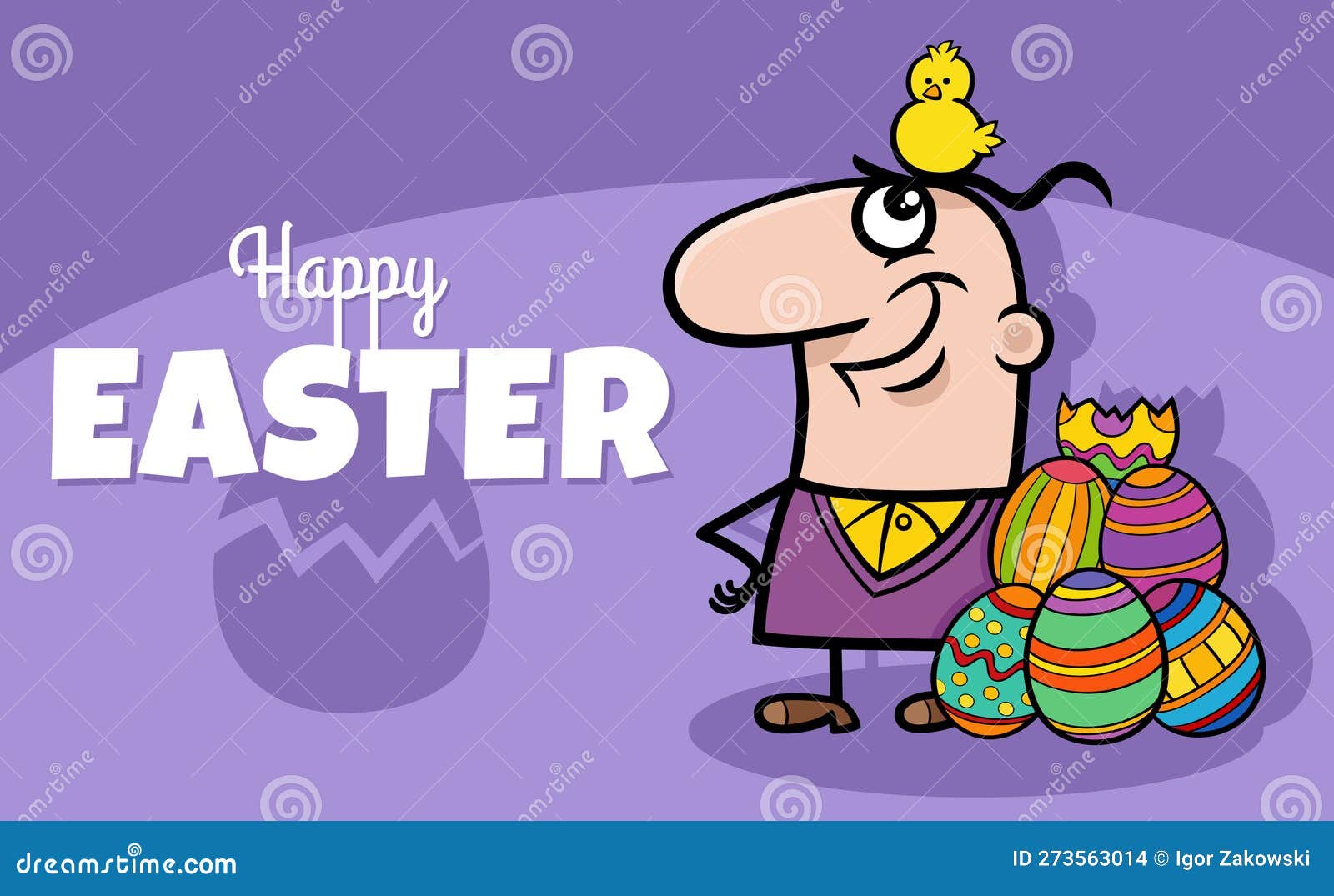 Cartoon Man with Easter Chick Hatched from Egg Stock Vector ...
