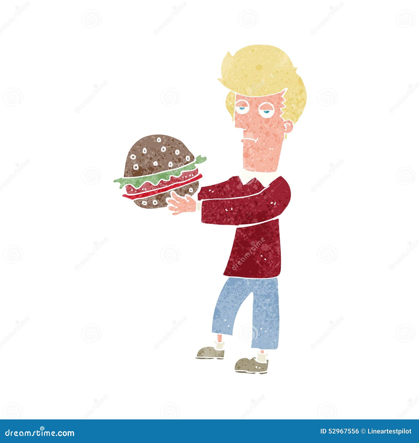 Cartoon man eating burger stock illustration. Illustration of fast ...
