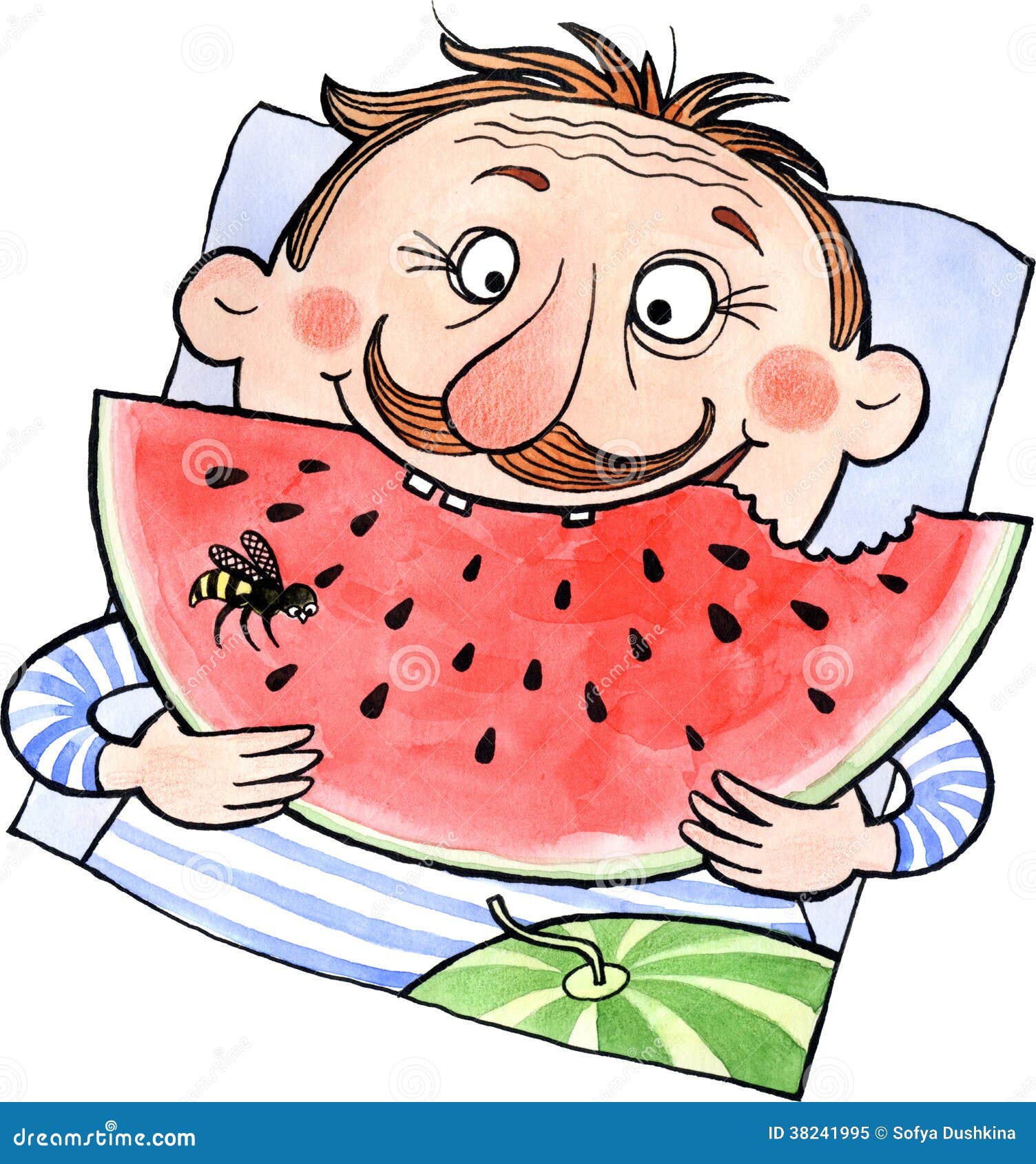 Cartoon Man Eating Watermelon Stock Illustration - Illustration of ...