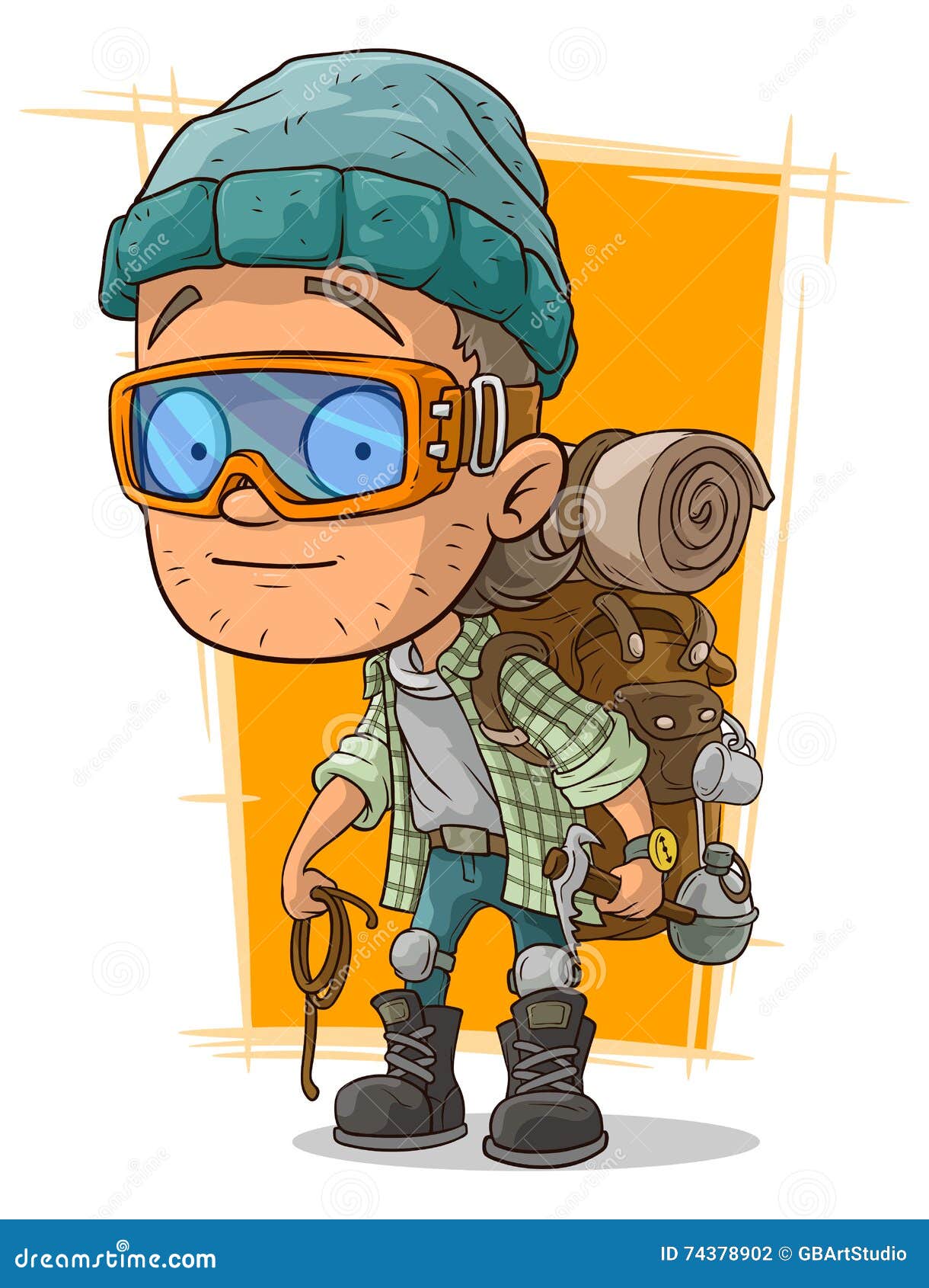 Cartoon Man in Eyeglasses with Backpack Stock Vector - Illustration of ...