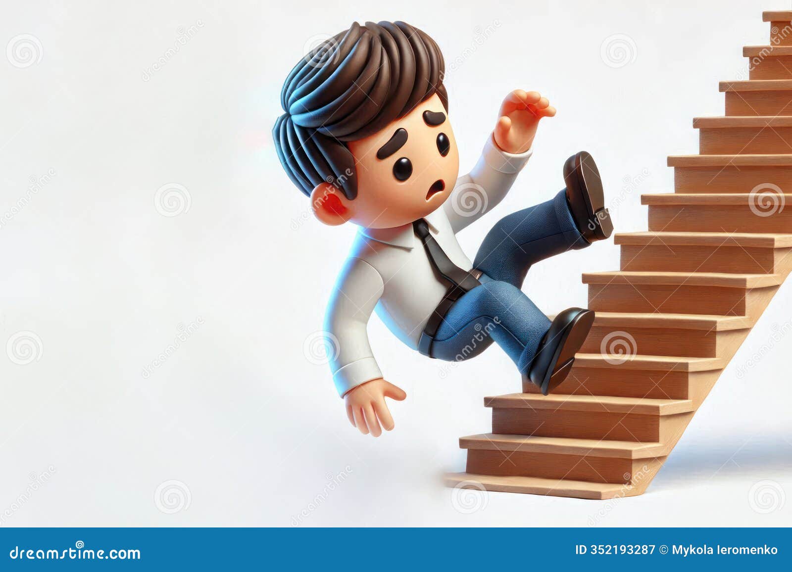 Cartoon Man Falling Down Stairs on Light Background. Space for Text ...