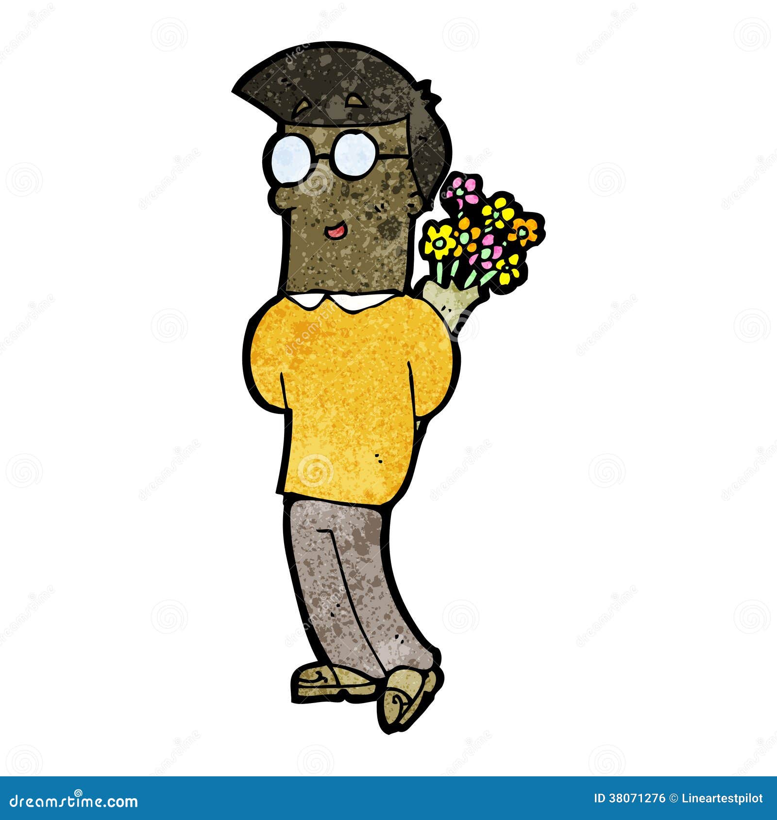 Cartoon man with flowers stock vector. Illustration of artwork - 38071276