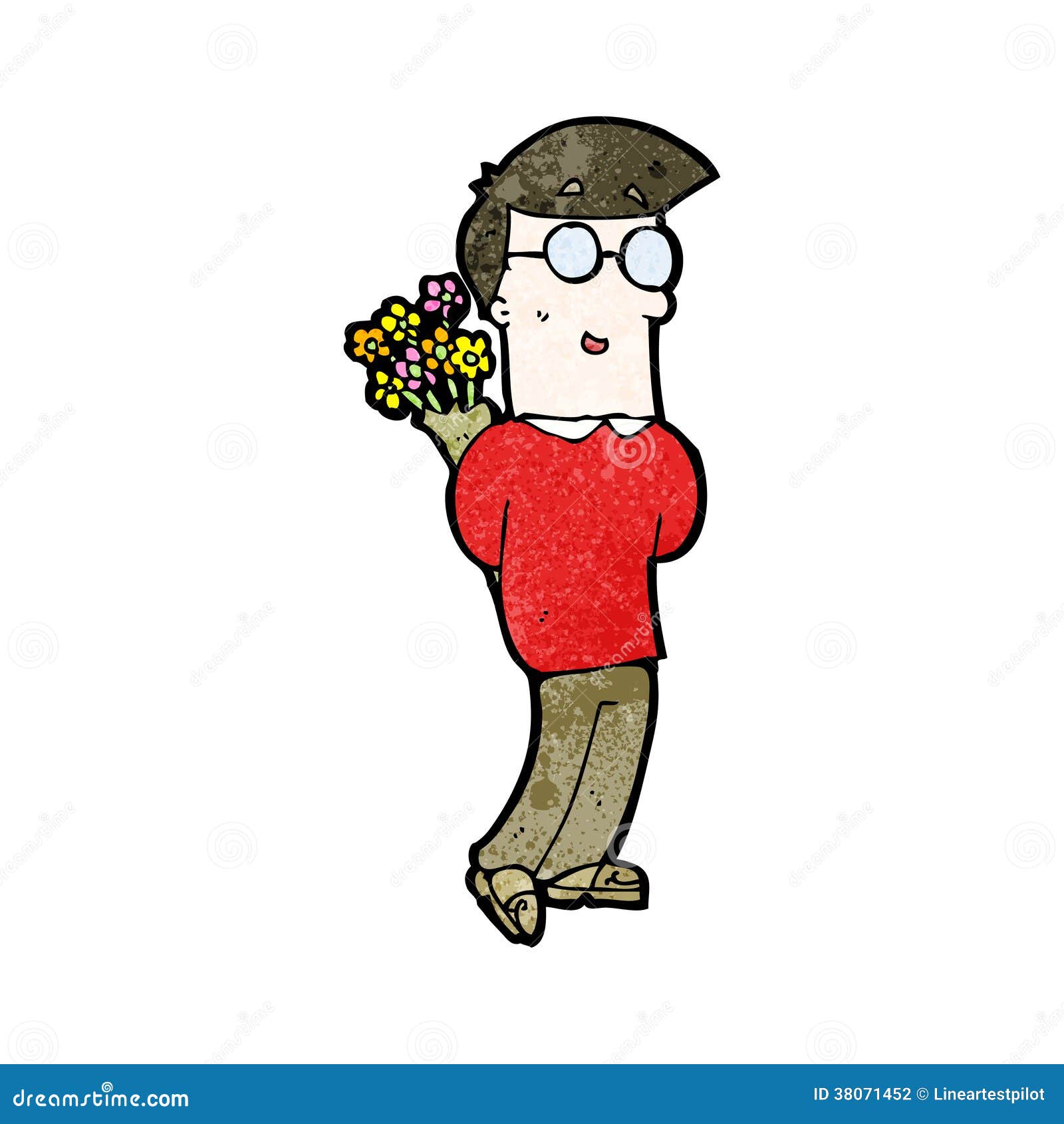 Cartoon man with flowers stock vector. Illustration of cute - 38071452