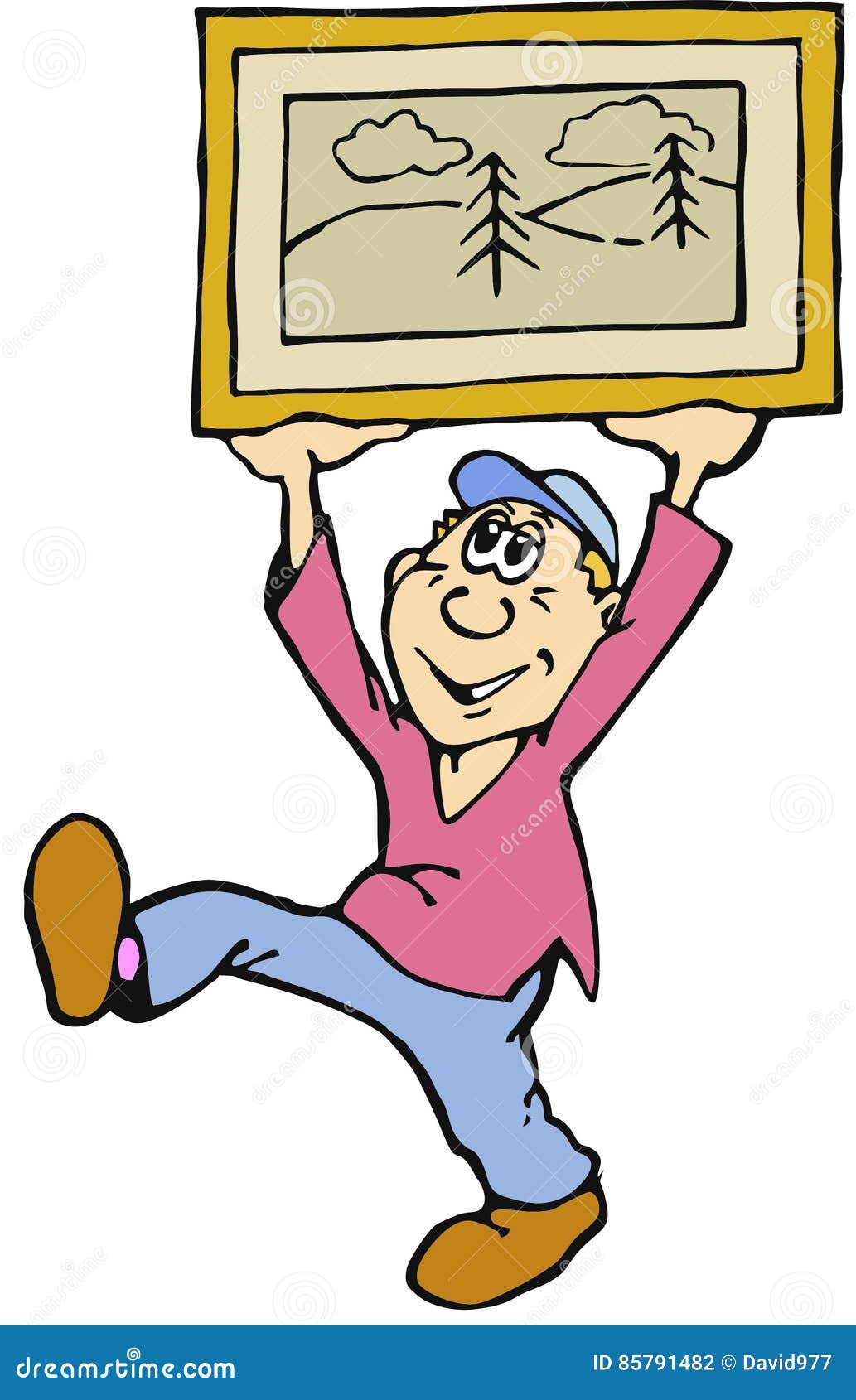 Cartoon Man with Framed Picture Stock Photo - Illustration of frame ...