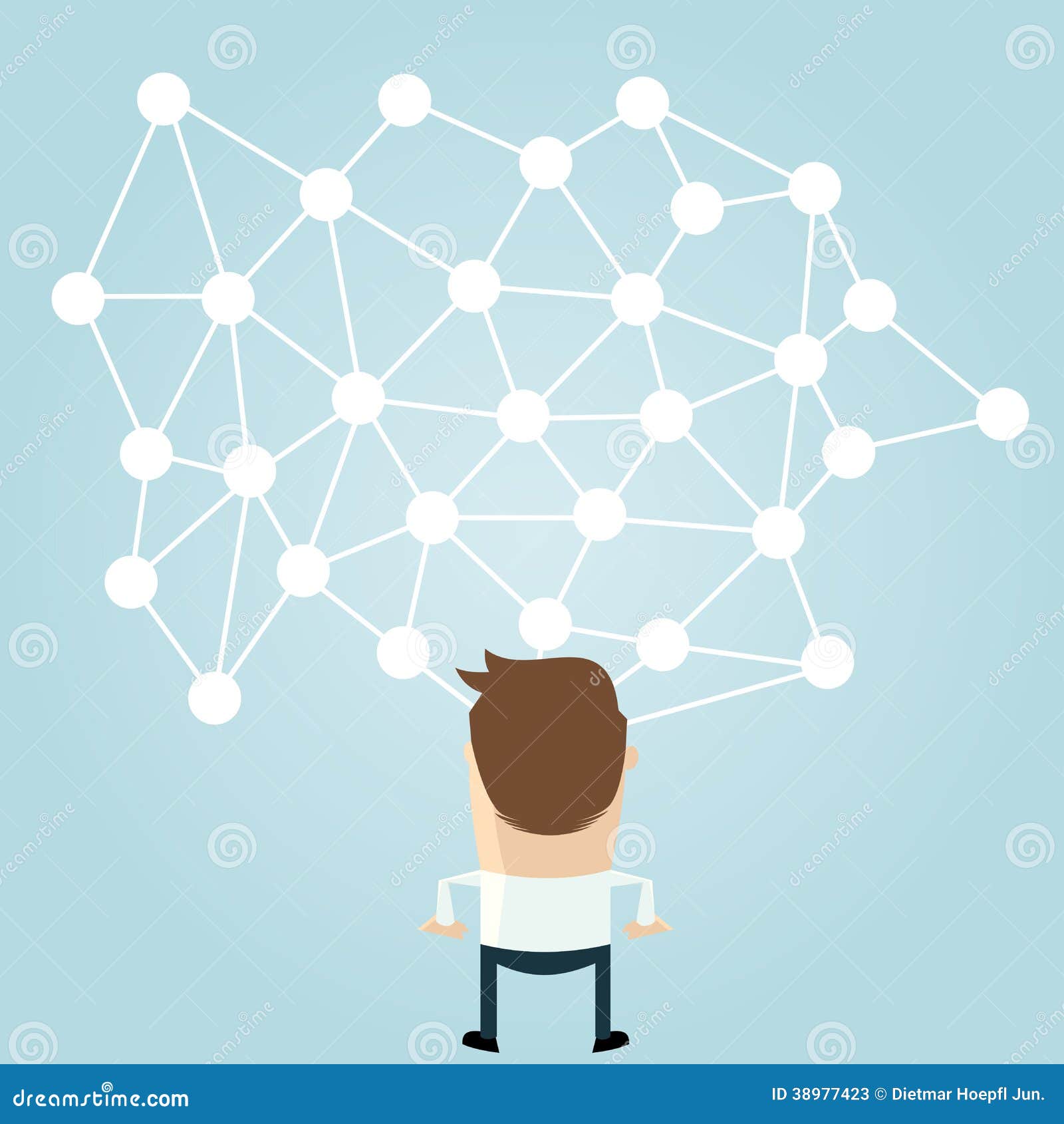 Cartoon Man in Front of a Big Network Stock Vector - Illustration of ...