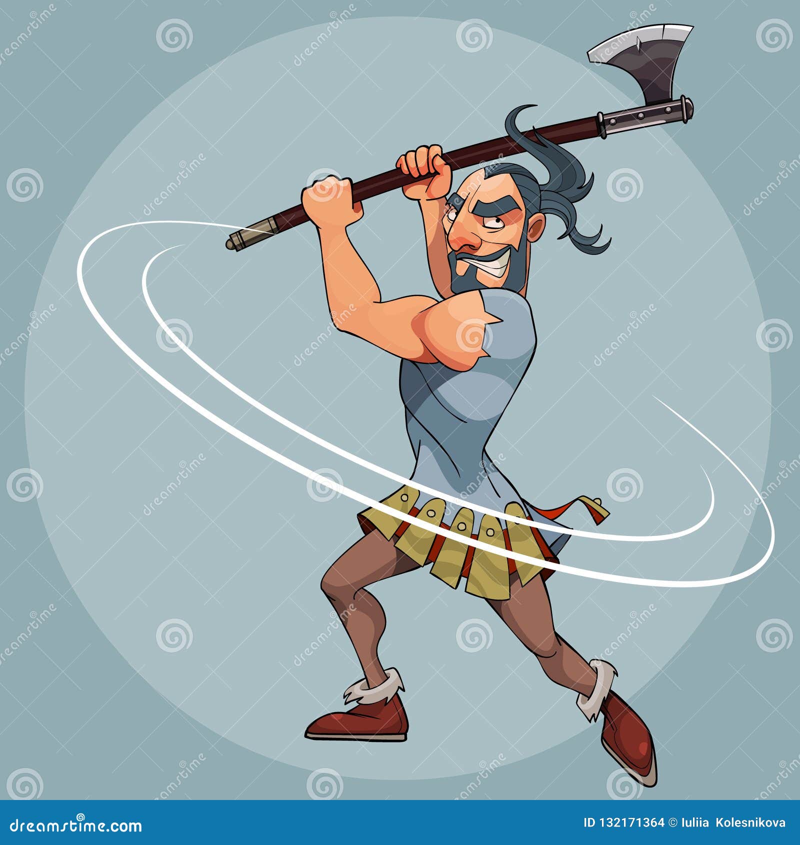 Cartoon Man In A Gladiator Suit Swings An Ax Vector Illustration ...
