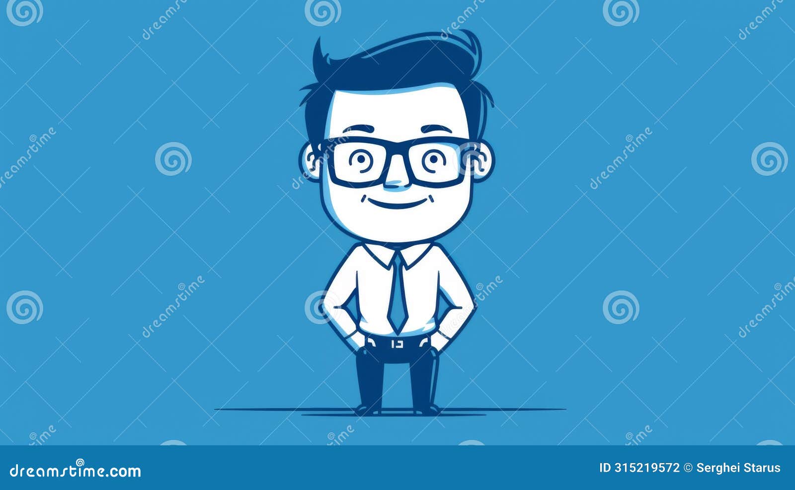 A Cartoon Of A Man With Glasses And Tie Standing Ai Stock Illustration