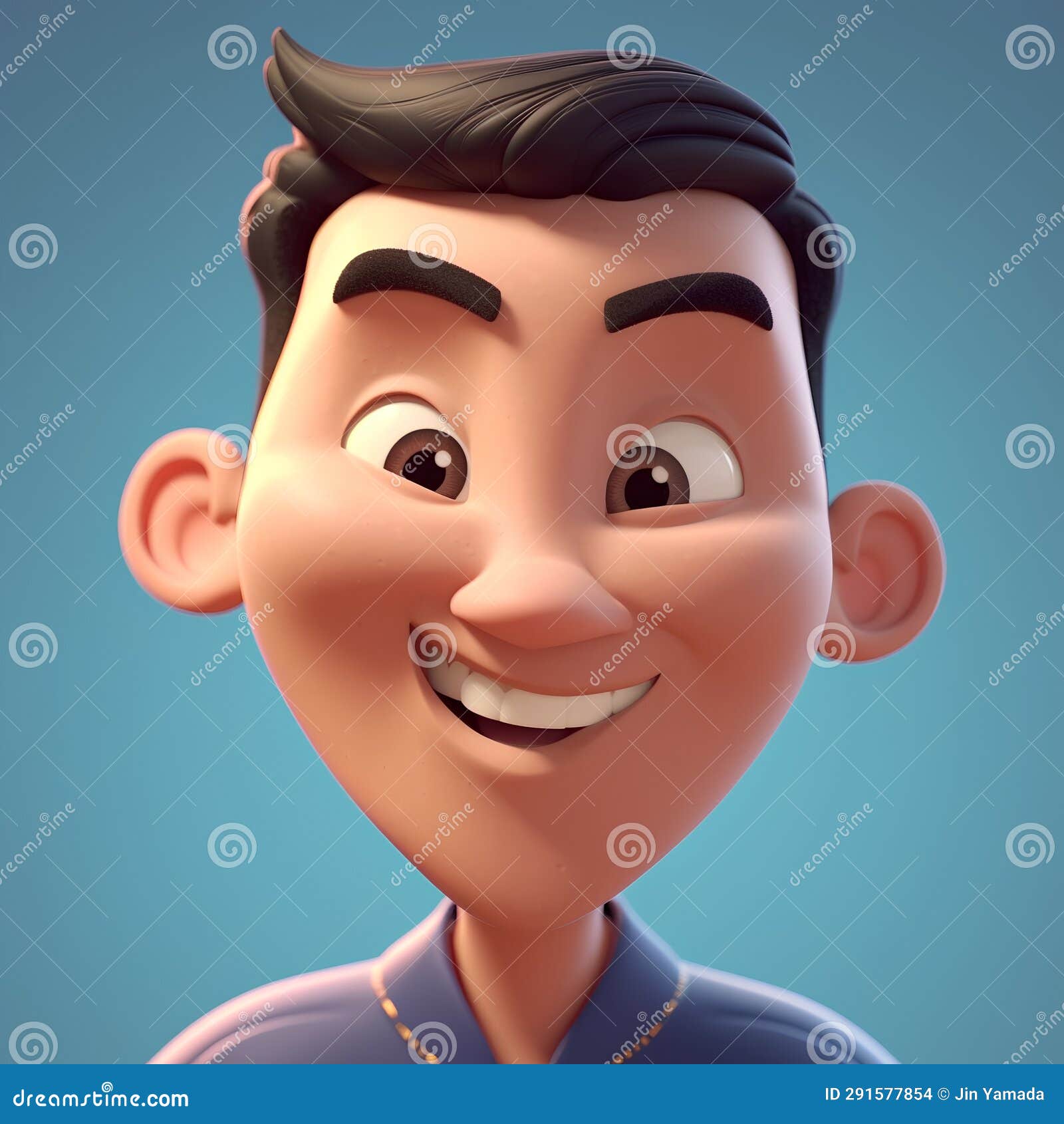 Cartoon Man with Happy Expression on Blue Background, 3d Illustration ...