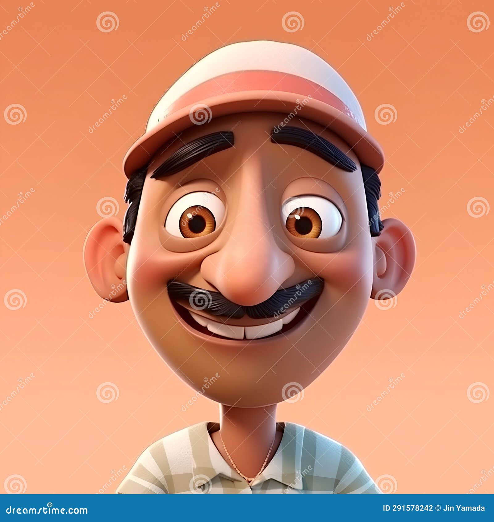 Cartoon Man with Hat and Mustache Smiling - 3D Rendering Stock ...