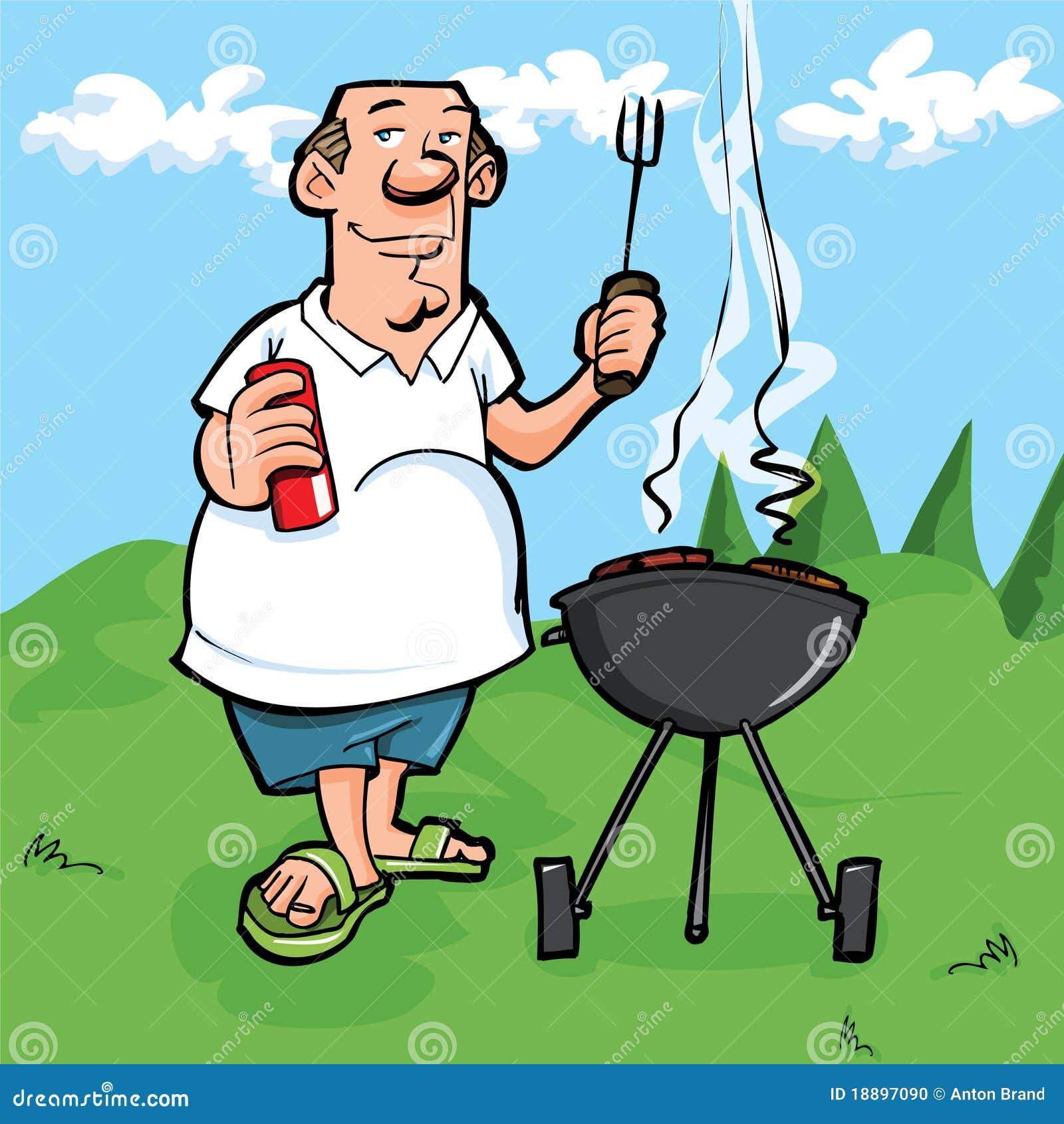 Cartoon of Man Having a BBQ Stock Vector - Illustration of smiling ...