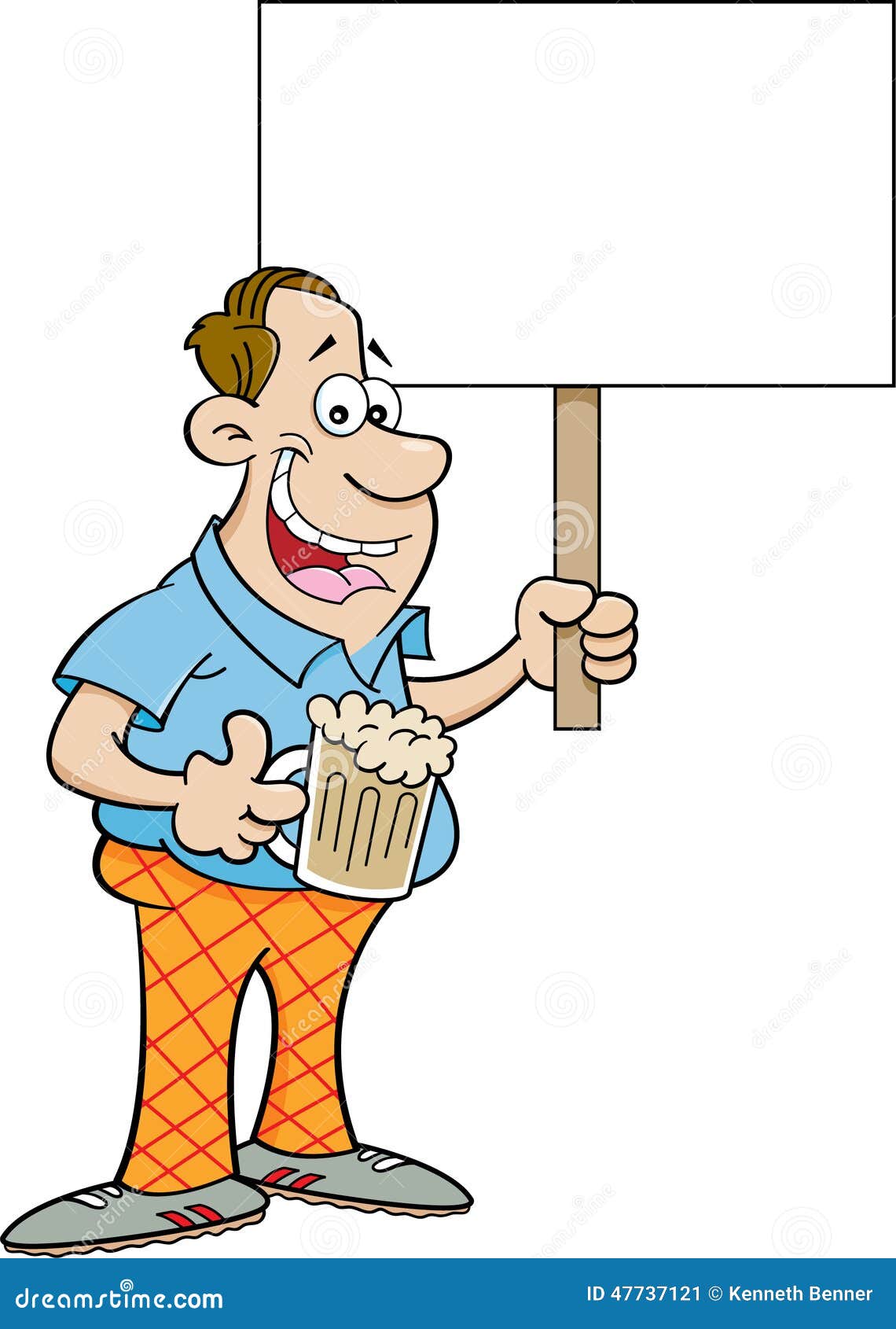 Cartoon man holding a sign stock vector. Illustration of beverage ...