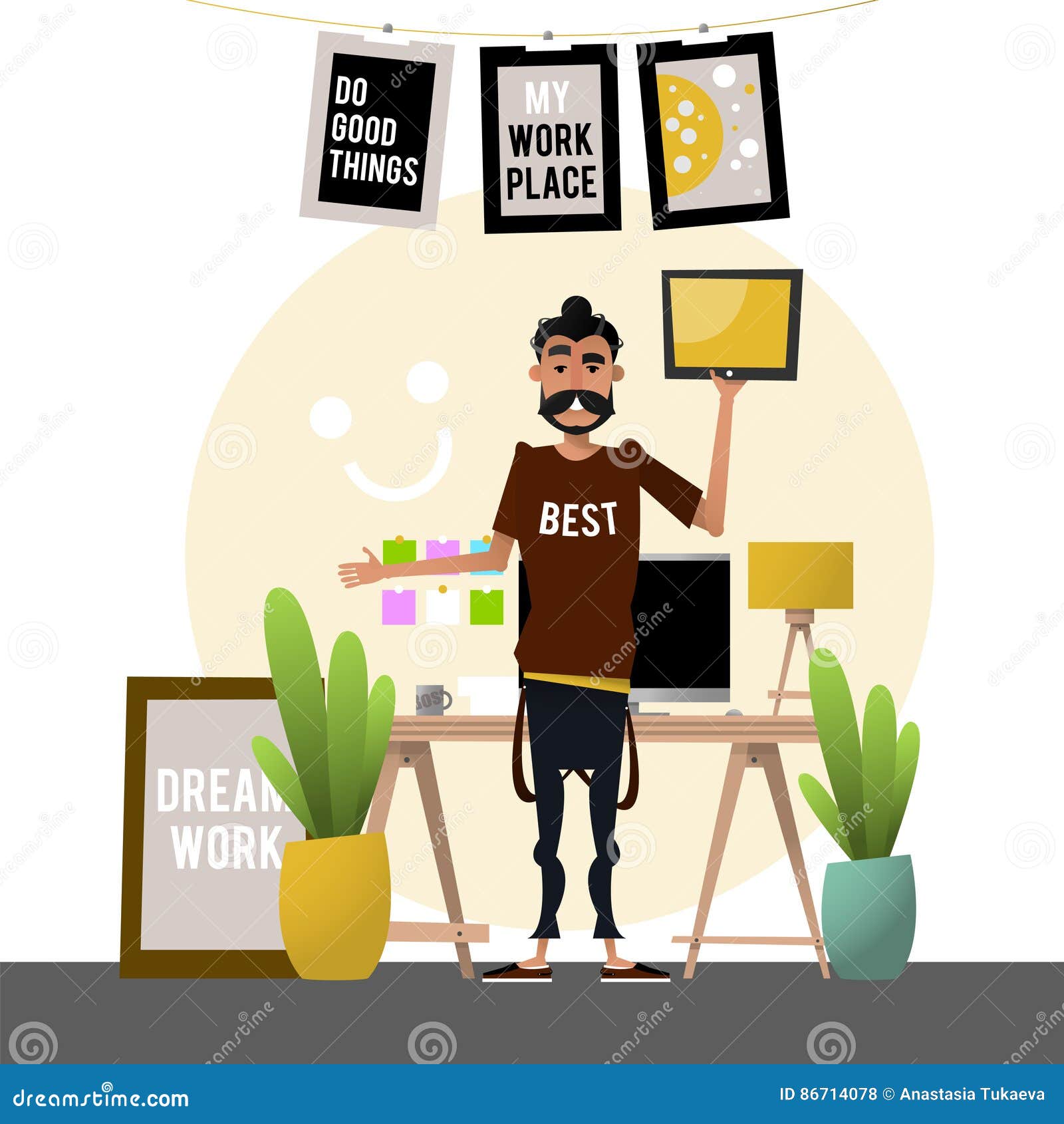 Workplace Of Designer Cartoon Vector | CartoonDealer.com #100527783