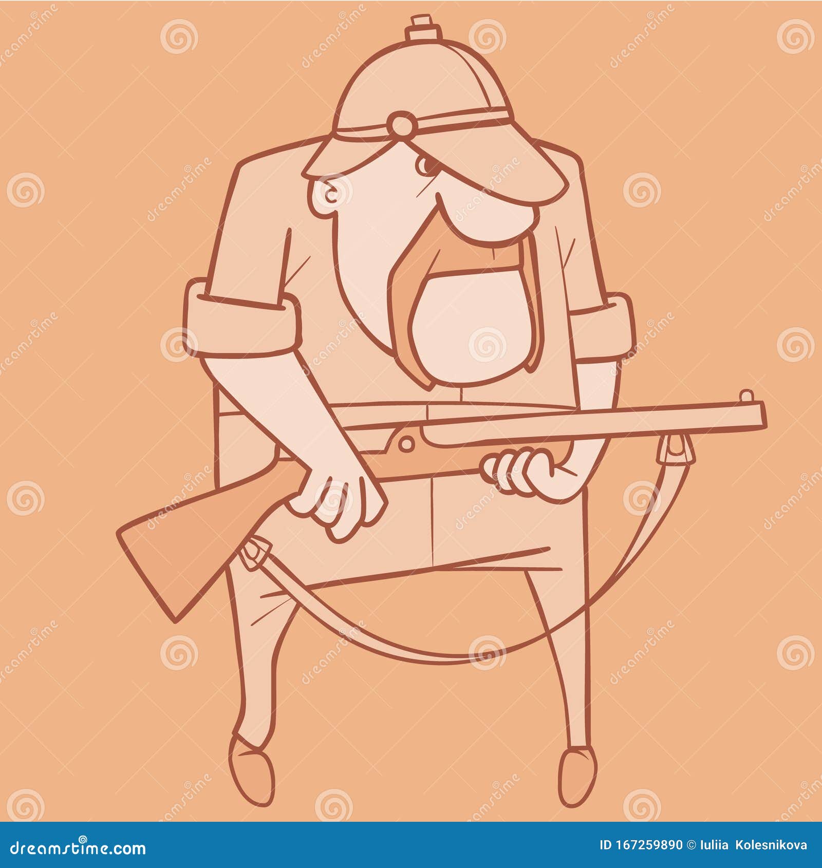 Cartoon Man Hunter with a Gun in Brown Tones Stock Vector ...