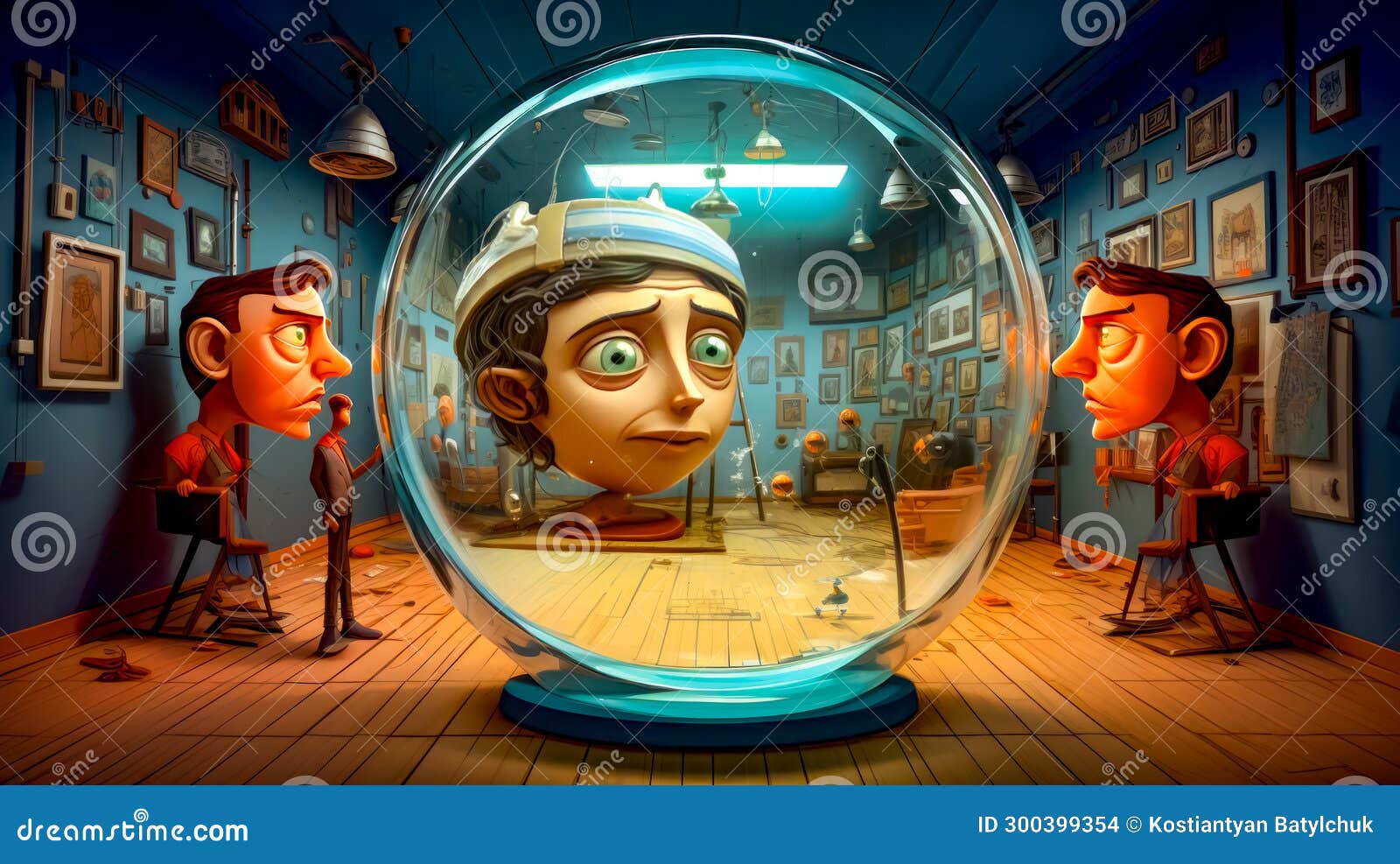 Cartoon of Man Inside Glass Ball with Another Man in the Background ...