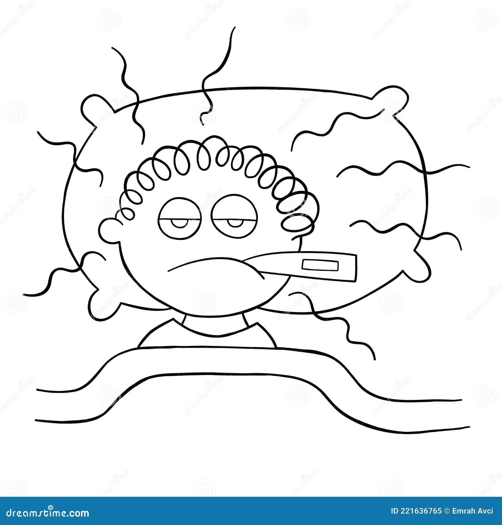 Cartoon Man is Lying Down and Has a Fever, Vector Illustration Stock ...