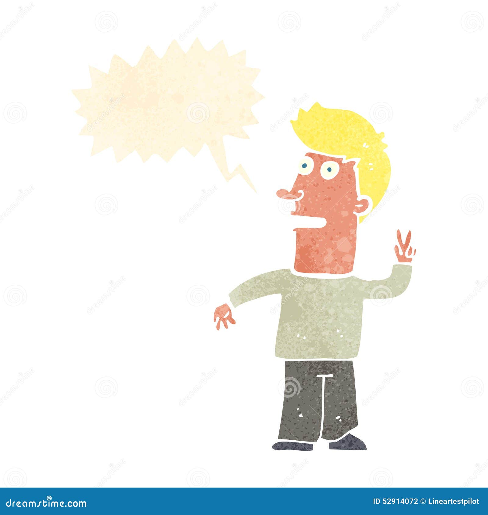 Cartoon Man Making Peace Sign with Speech Bubble Stock Illustration ...