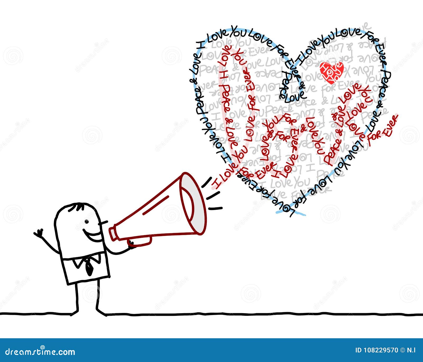 Cartoon Man With Megaphone And Calligram Heart Vector Illustration ...