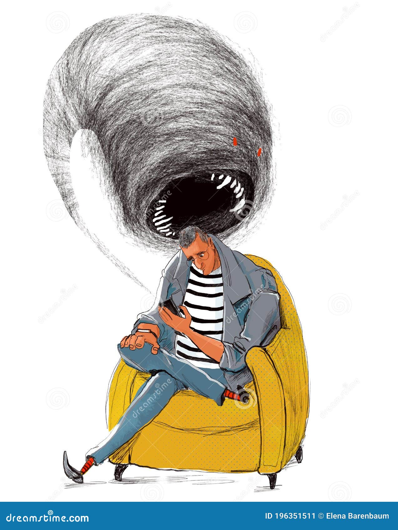 Cartoon Man with Monster from Smartphone Stock Illustration ...