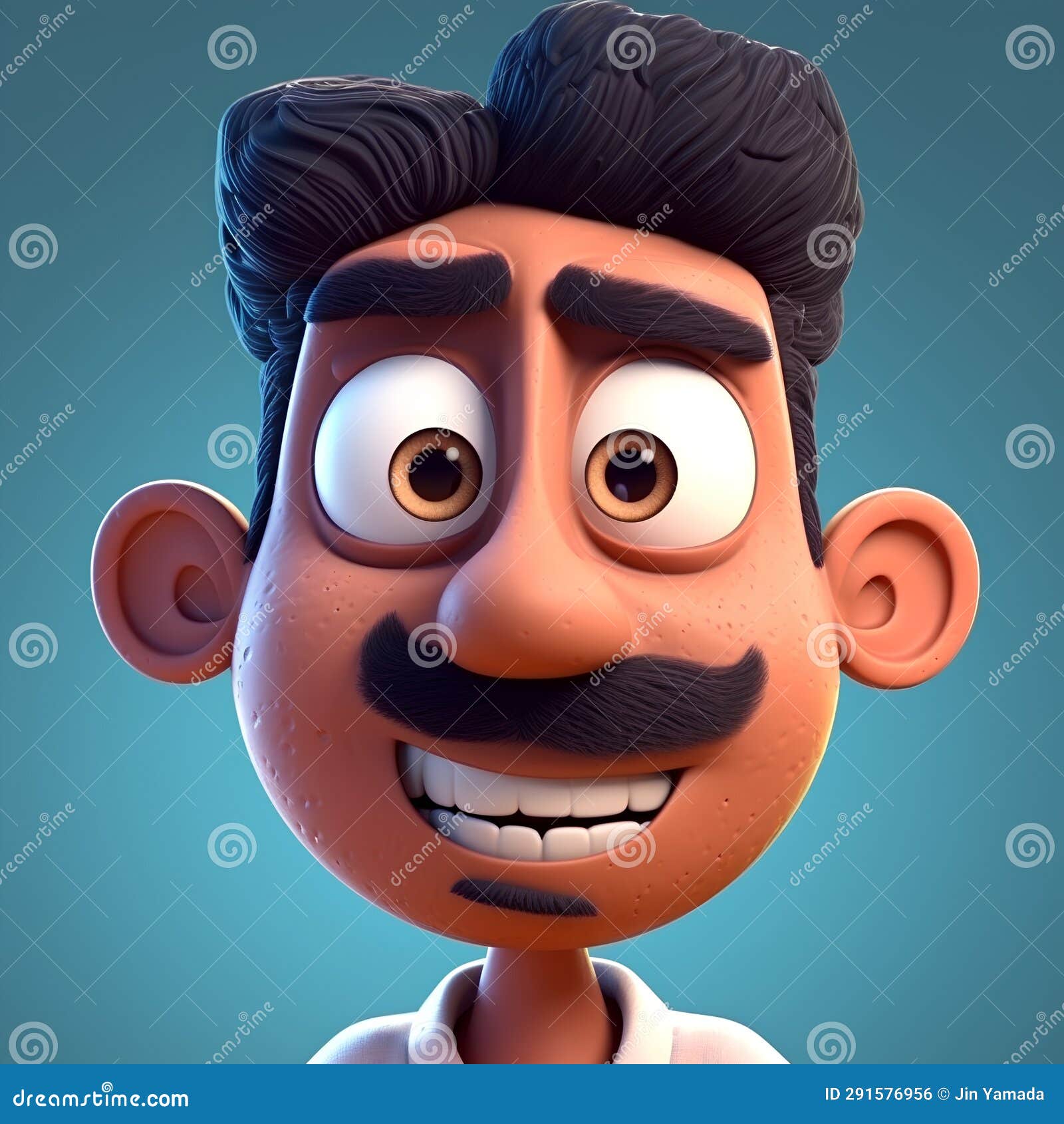 Cartoon Man with Mustache on Blue Background. 3D Illustration Stock ...