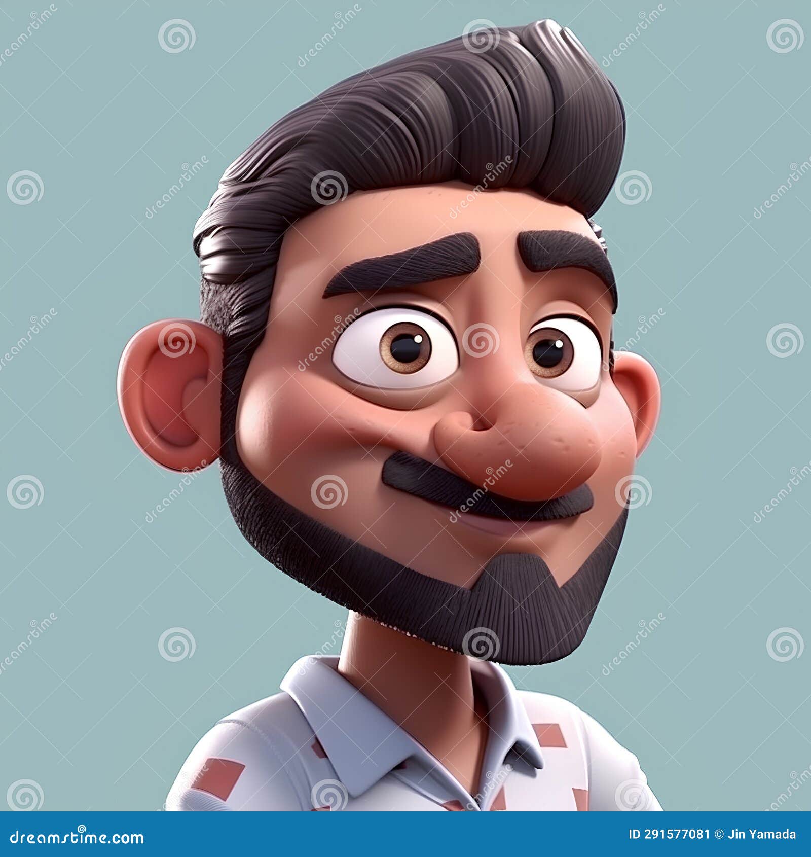 Cartoon Man with Mustache on Blue Background. 3d Illustration Stock ...