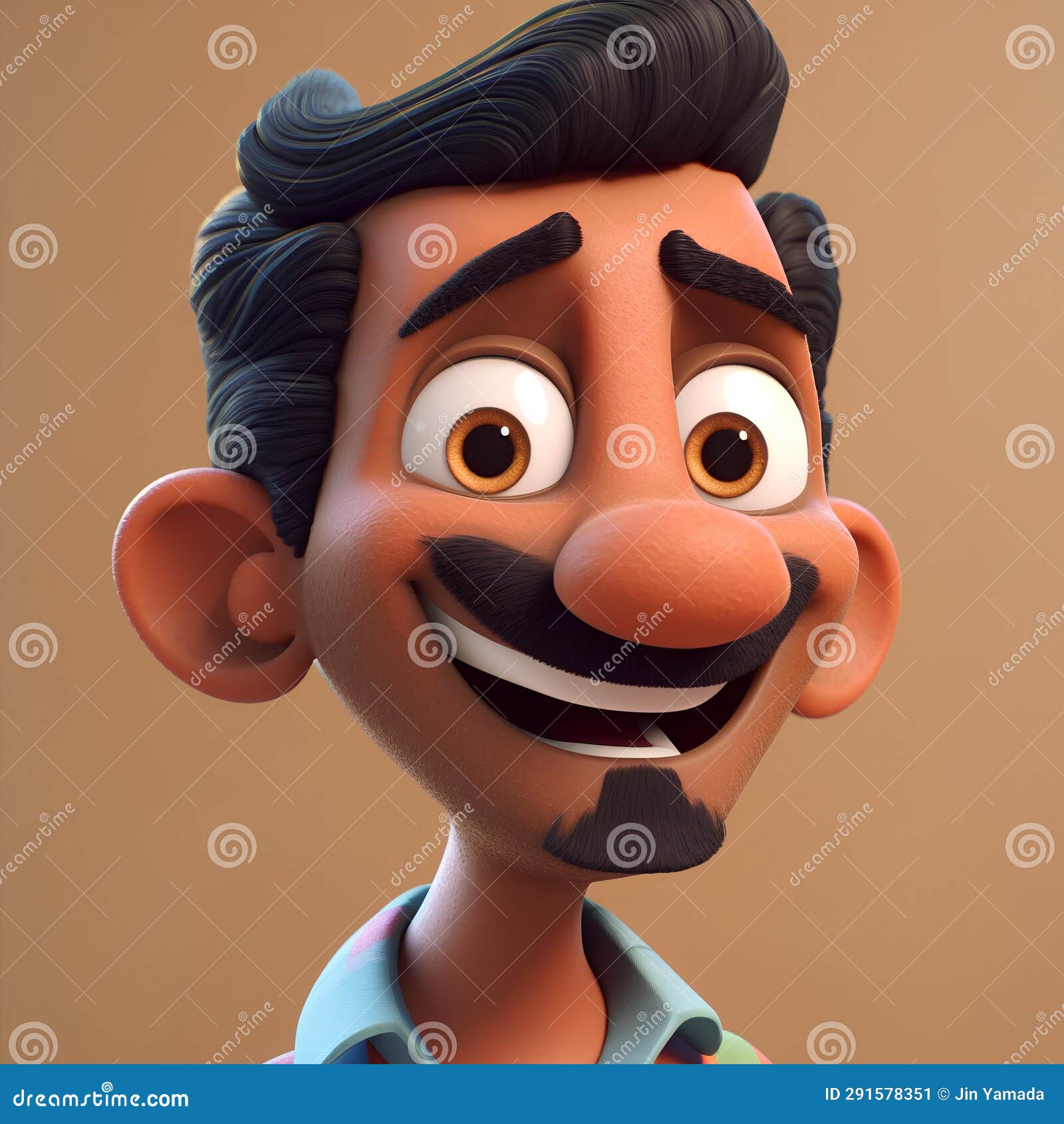 Cartoon Man with Mustache and Happy Expression - 3D Illustration Stock ...