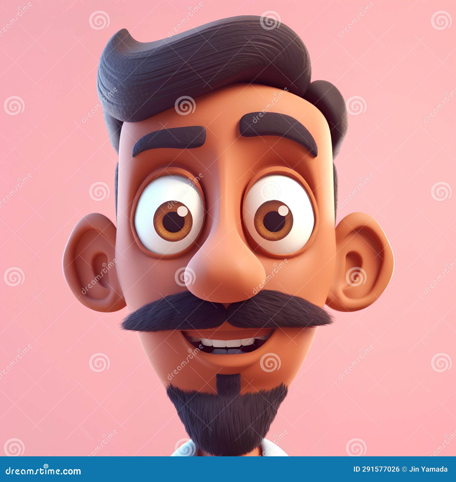 Cartoon Man with Mustache Looking at the Camera. 3d Illustration Stock ...