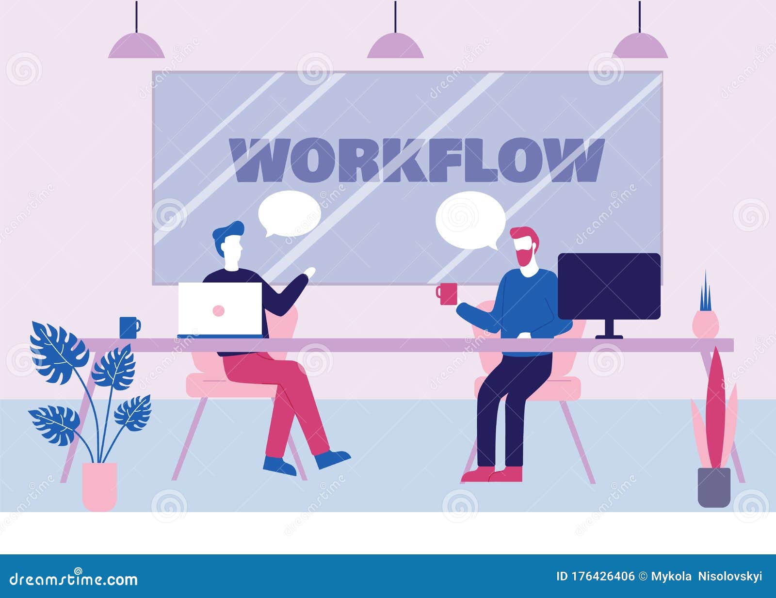 Cartoon Man Notebook Work Drink Coffee Chatting Stock Vector ...