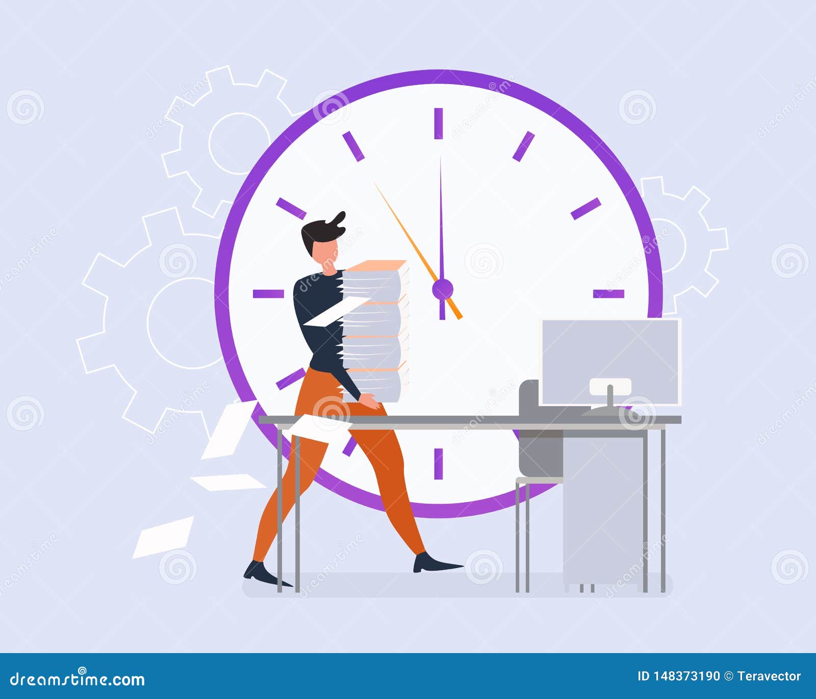 Cartoon Man with Paper Sheet Stack Office Table Stock Vector ...