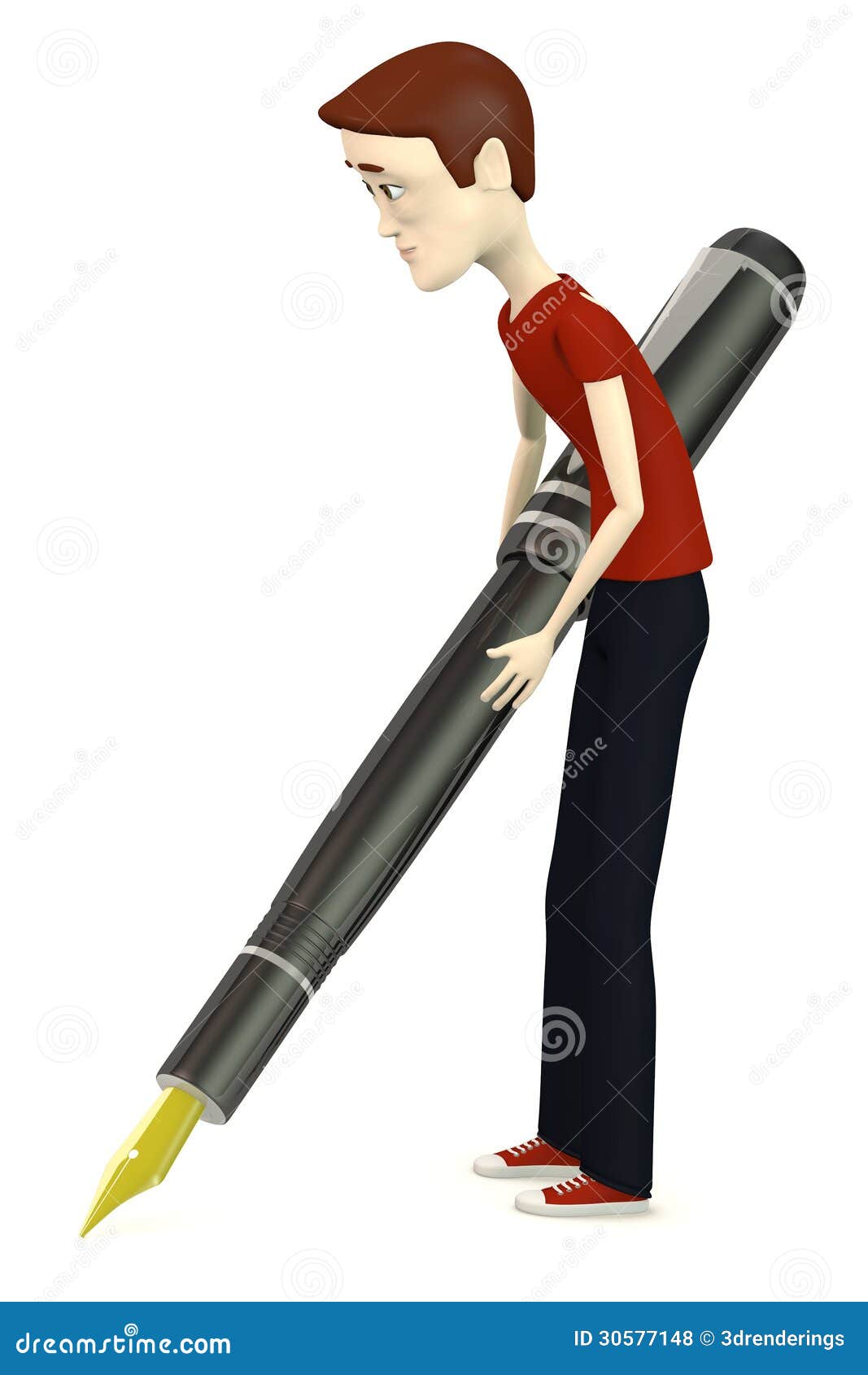 Cartoon man with pen stock illustration. Illustration of render - 30577148