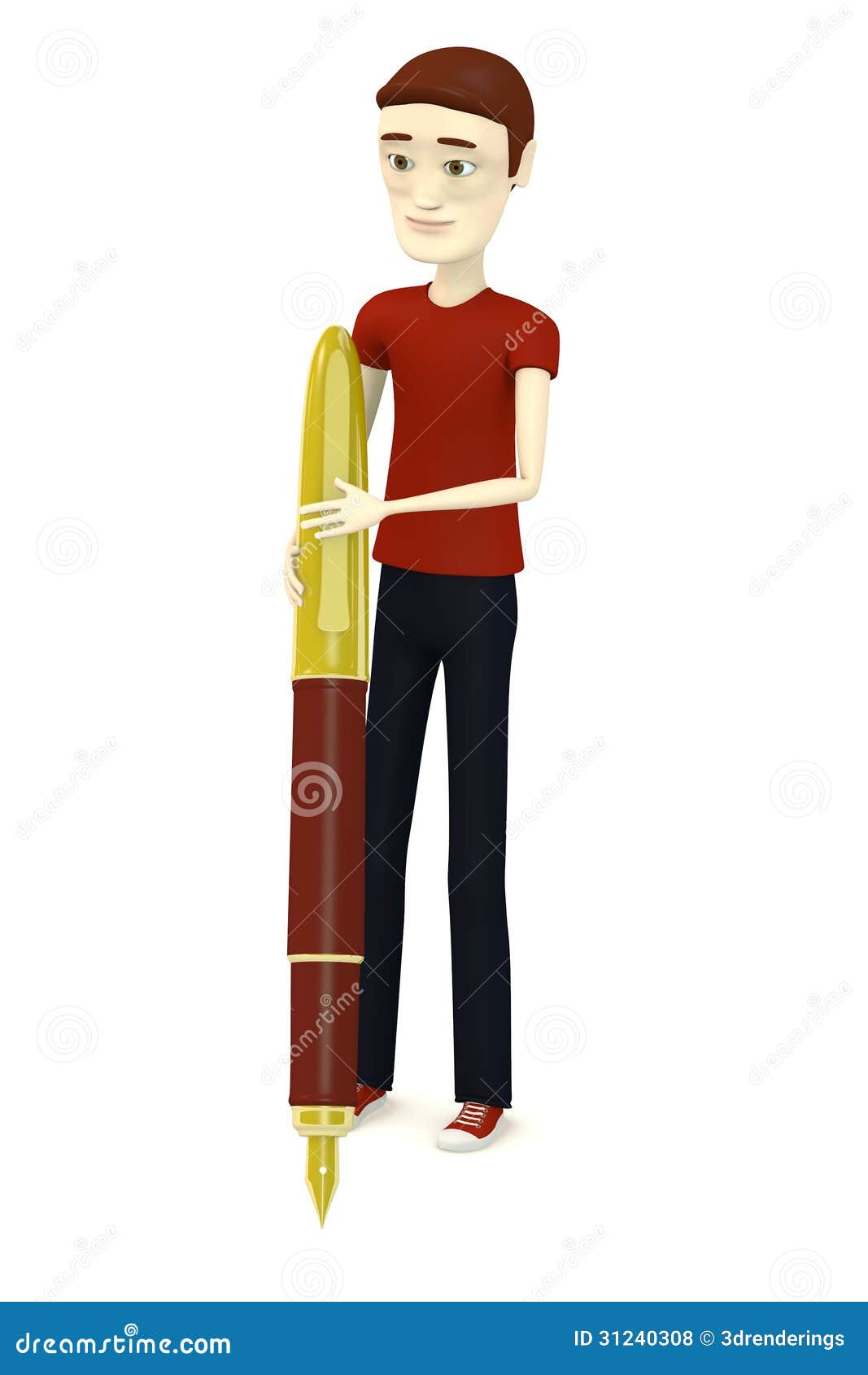 Cartoon man with pen stock illustration. Illustration of sign - 31240308
